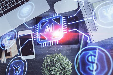 작업 테이블 데스크톱 위에 기술 테마 드로잉의 이중 노출 맨 위 보기입니다 글로벌 데이터 분석 개념 개념에 대한 스톡 사진 및 기타 이미지 Istock