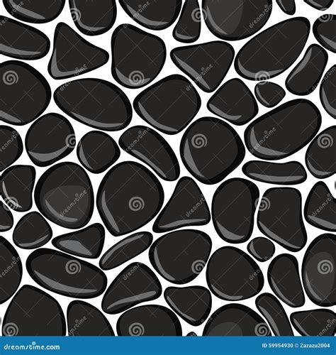 Pebbles Seamless Pattern On White Background Black Stones Seamless