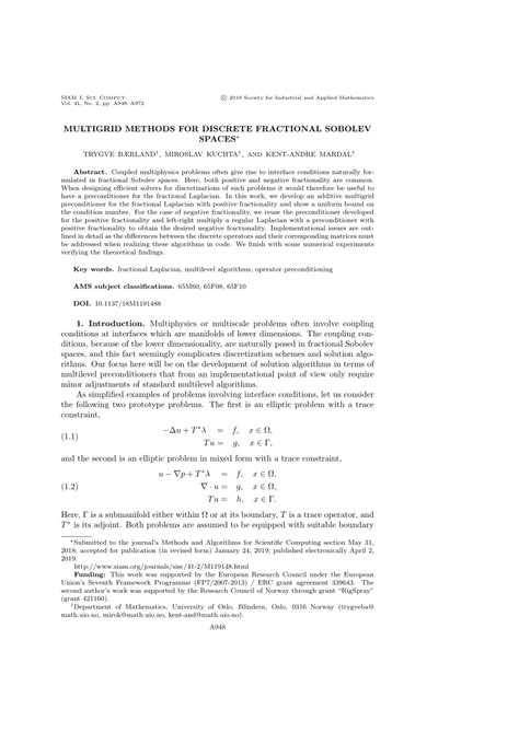Pdf Multigrid Methods For Discrete Fractional Sobolev Spaces