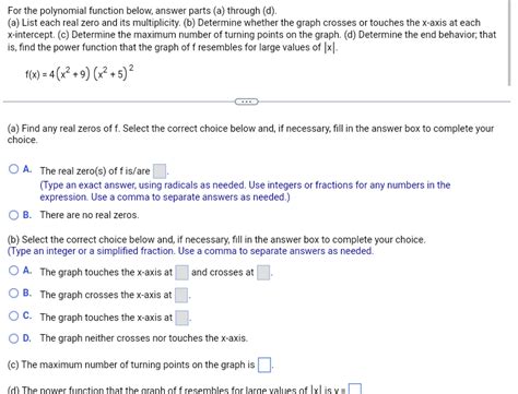 Solved For The Polynomial Function Below Answer Parts A
