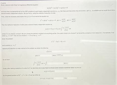 Solved 1 ﻿point Given A Second Order Linear Homogeneous