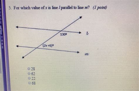 solved for which value of x is line l parallel to line m