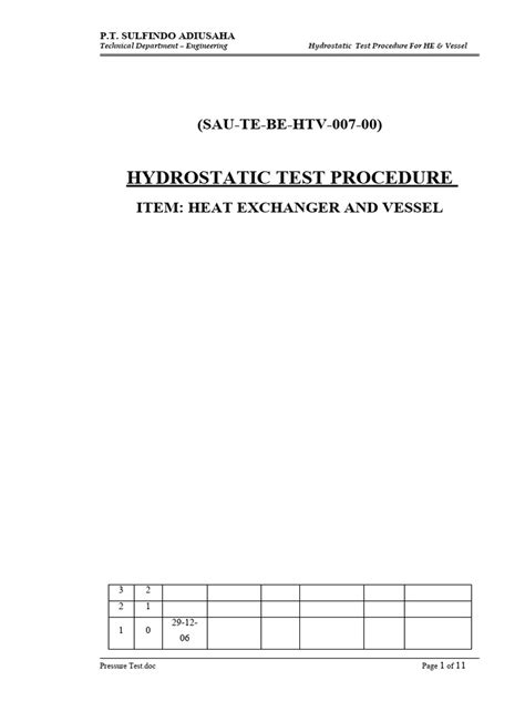 Hydrostatic Test Procedure For Vessel Bhtv006 Pdf Leak Pressure