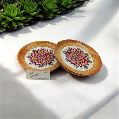 Wooden Round Plates Sunrise Art Handicraft