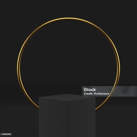 3d 큐브 연단 플랫폼 블랙 스테이지 골든 서클 프레임 제품 성능 스튜디오 배경 벡터 0명에 대한 스톡 벡터 아트 및 기타 이미지 0명 3차원 형태 Fashion