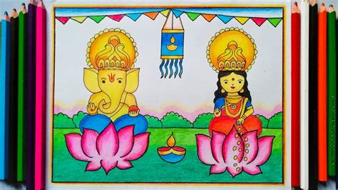लक्ष्मी जी और गणेश जी का सुंदर चित्र बनाना सीखें Maa Laxmi And Lord Ganesha Drawing Easy