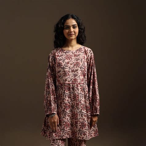 Brown Block Print Natural Dyed Cotton Vanaspati Bagru Co Ord Set