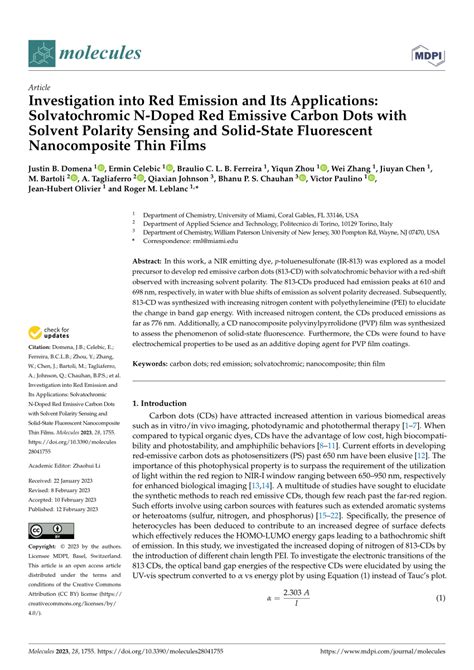 PDF Investigation Into Red Emission And Its Applications Solvatochromic N Doped Red Emissive