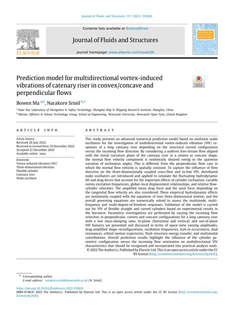 Pdf Prediction Model For Multidirectional Vortex Induced Vibrations Of Catenary Riser In