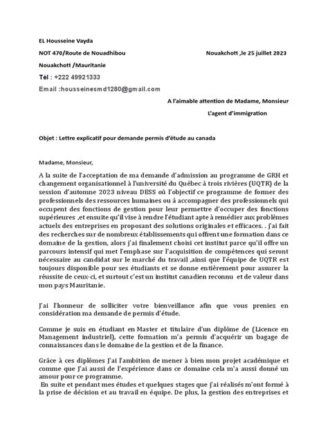 Lettre Explicatif Hh Pdf