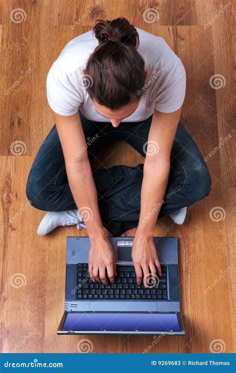 Woman Working On Laptop Overhead Stock Image Image Of Sitting Laptop