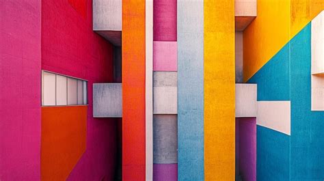 Vibrant Geometric Patterns On Multicolored Building Facade Premium Ai Generated Image