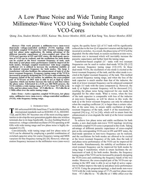 Pdf A Low Phase Noise And Wide Tuning Range Millimeter Wave Vco Using