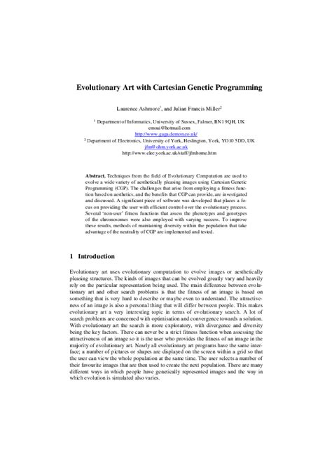 Pdf Evolutionary Art With Cartesian Genetic Programming
