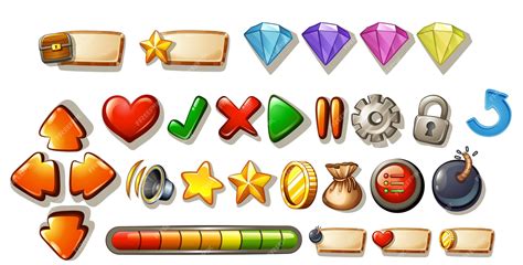 Premium Vector Colorful Game Icons And Buttons For Mobile App Design Featuring Gems Hearts
