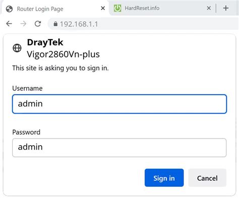 how to open up admin on draytek vigor2860vn plus