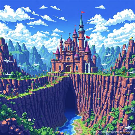 Lord Of The Rings Castle Helms Deep But Mario Pixel Art Style Prompts