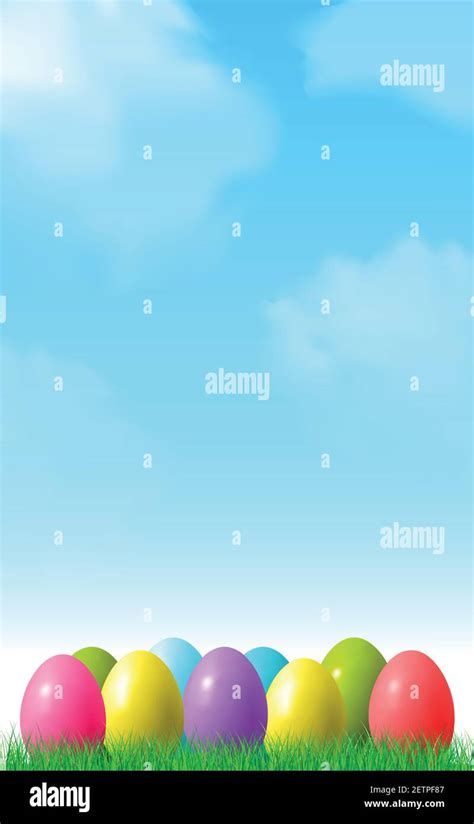 Abstract Easter Bokeh Background With Colorful Eggs Lying On The Grass