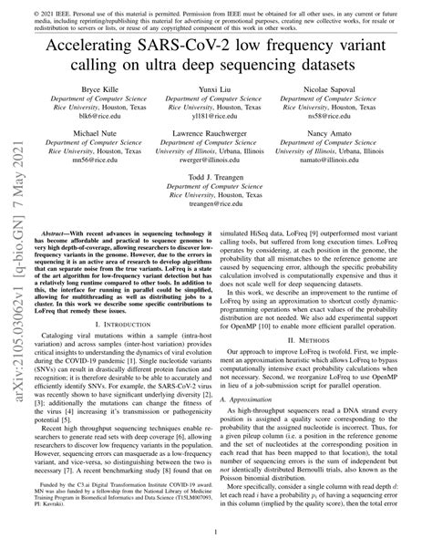 Pdf Accelerating Sars Cov 2 Low Frequency Variant Calling On Ultra Deep Sequencing Datasets