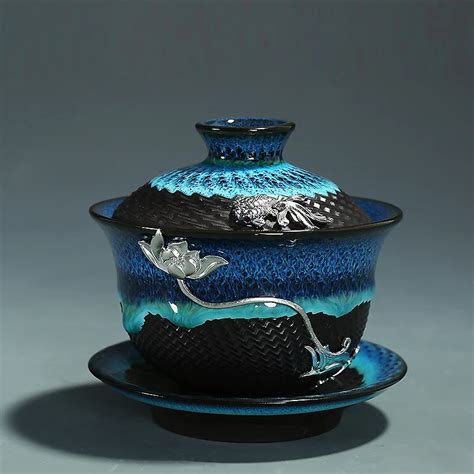 Креативный цветной глазурь керамический гайвань с крышкой блюдце набор винтажная посуда для