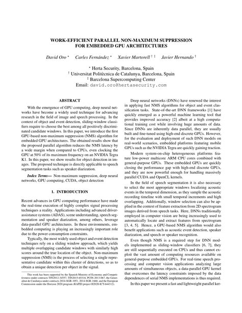 Pdf Work Efficient Parallel Non Maximum Suppression For Embedded Gpu