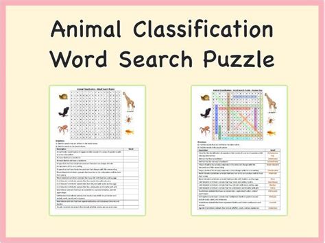 Animal Classification Word Search Puzzle Worksheet Activity