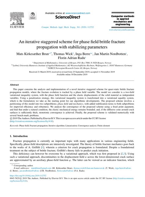Pdf An Iterative Staggered Scheme For Phase Field Brittle Fracture Propagation With