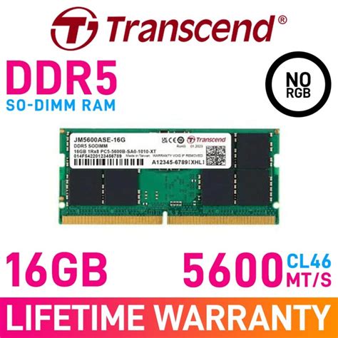 Transcend JetRam GB X GB DDR DRAM MHz CL V JM ASE G SO DIMM Memory