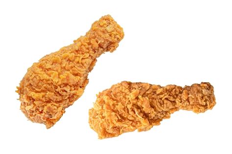 흰색 배경에 고립 된 프라이드 치킨 다리 나지만 프리미엄 사진