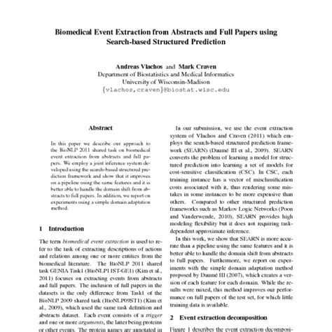 Biomedical Event Extraction From Abstracts And Full Papers Using Search Based Structured