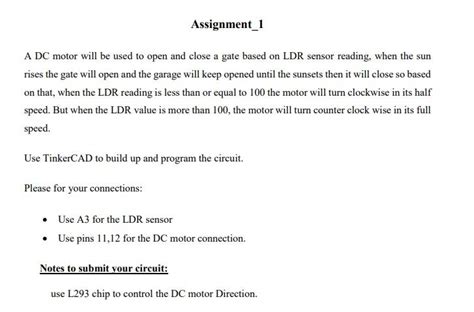 Solved Assignment A DC Motor Will Be Used To Open And Chegg