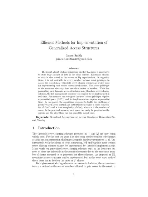 Efficient Methods For Implementation Of Generalized Access Structures Download Free Pdf