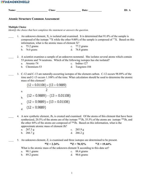 Atomic Structure Test Worksheet Atomic Structure Practices Worksheets Worksheets