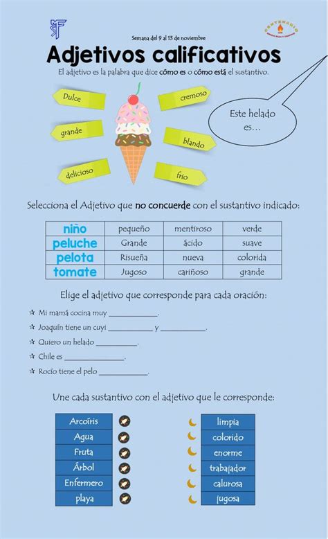 Actividad interactiva de Adjetivos calificativos para segundo básico Adjetivos Sustantivos y