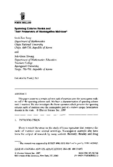 Pdf Spanning Column Ranks And Their Preservers Of Nonnegative Matrices