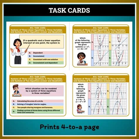 Teks Algebra 2 2a 3a Task Card Systems Of Linear And Nonlinear Equations