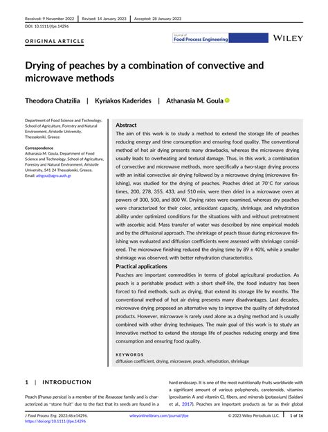 Drying Of Peaches By A Combination Of Convective And Microwave Methods Request Pdf