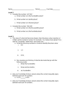 Decimal Number Sense And Inequality Practice By Brooke Basore TPT