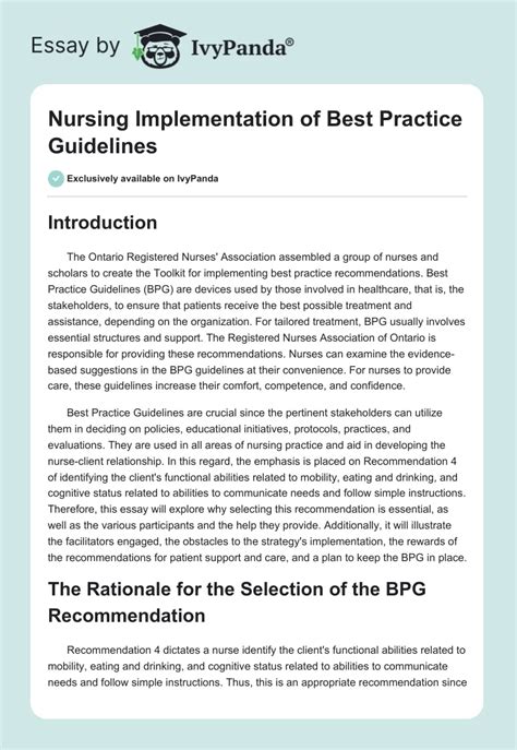 Nursing Implementation Of Best Practice Guidelines 1392 Words