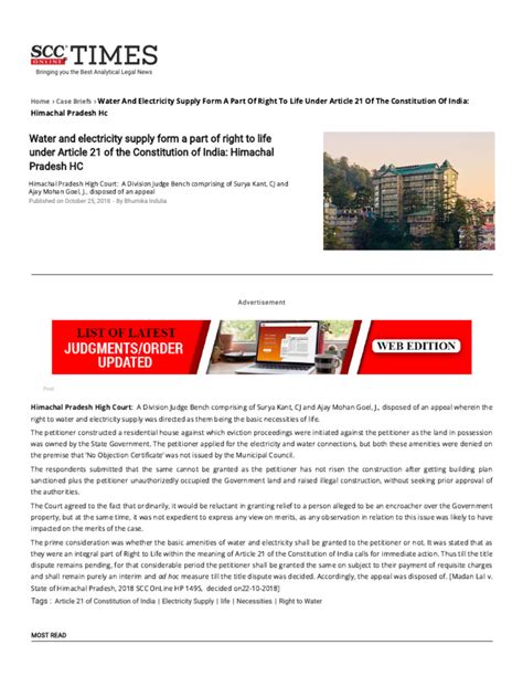 Water And Electricity Supply Form A Part Of Right To Life Under Article 21 Of The Constitution