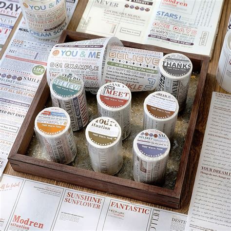 Retro English Text Washi Tape Stamprints Vintage Paper Decorative Tape