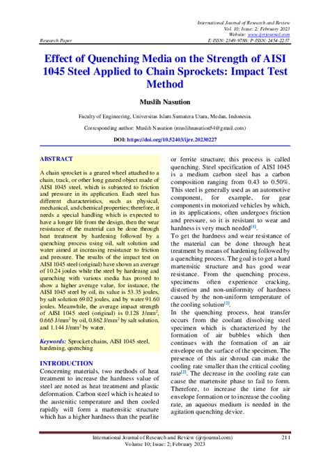 Pdf Effect Of Quenching Media On The Strength Of Aisi 1045 Steel