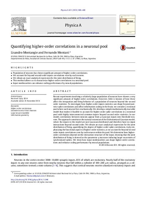 Pdf Quantifying Higher Order Correlations In A Neuronal Pool
