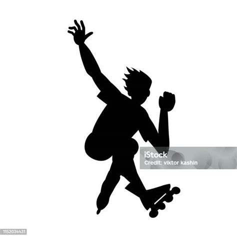 Ilustración De Silueta De Tipo En Patines De Ruedas El Tipo Hace Un Truco Vector Ilustración En