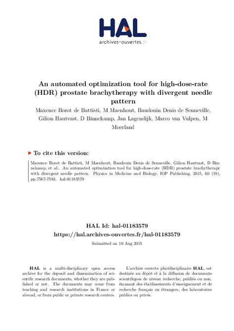 Pdf An Automated Optimization Tool For High Dose Rate Hdr Prostate