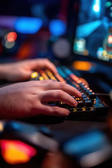 Close Up Of Male Hands On Keyboard Gaming Controller Playing Rocket League On Pc Fingers Move