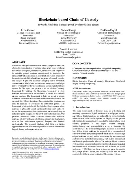 Pdf Blockchain Based Chain Of Custody Towards Real Time Tamper Proof Evidence Management