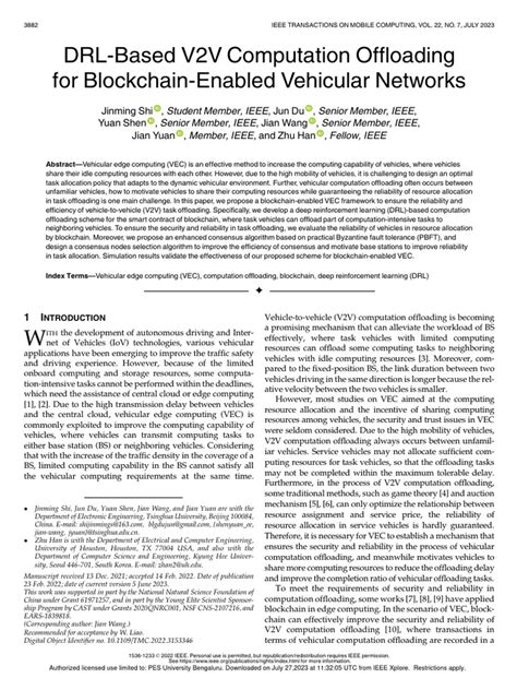 Drl Based V2v Computation Offloading For Blockchain Enabled Vehicular Networks Pdf Peer To