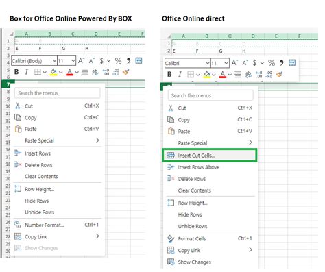 Box For Office Online Excel Feature Insert Cut Cells Now Missing Box Support