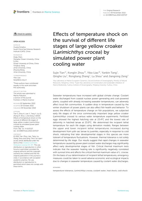Pdf Effects Of Temperature Shock On The Survival Of Different Life Stages Of Large Yellow